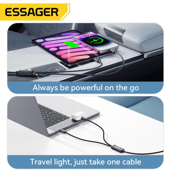 Quality ESSAGER ES-X66 2 in 1 Cable USB C to Type C Lighting Data Charging Cable for sale