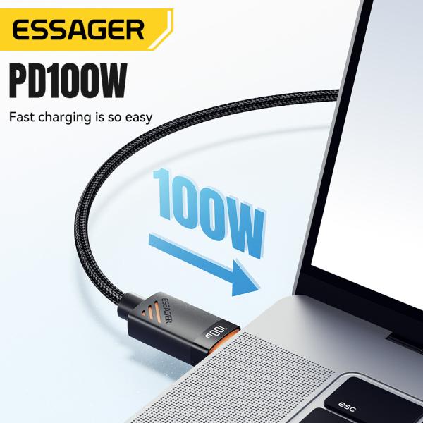 ESSAGER ES-X66 Serie 100W USB C a USB C + L + Cargador de reloj inalámbrico 3 en 1 cable
