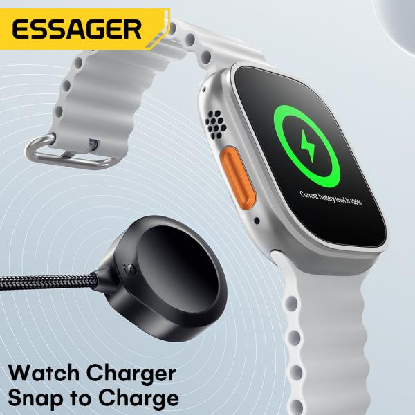 ESSAGER ES-X66 Serie 100W USB C a USB C + L + Cargador de reloj inalámbrico 3 en 1 cable