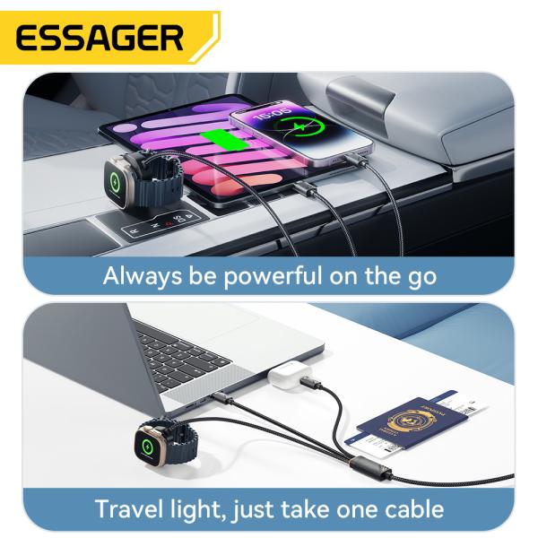 ESSAGER ES-X66 Serie 100W USB C a USB C + L + Cargador de reloj inalámbrico 3 en 1 cable