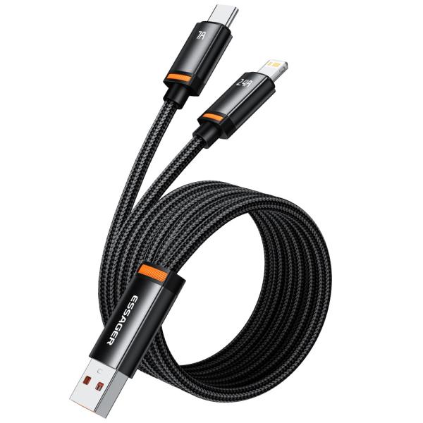 Quality ESSAGER ES-X67 2 in 1 100W USB Type C to USB Type C Lighting Data Cable for sale