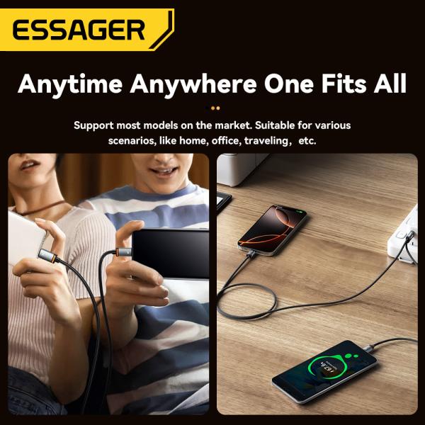 Quality ESSAGER ES-X67 2 in 1 100W USB Type C to USB Type C Lighting Data Cable for sale