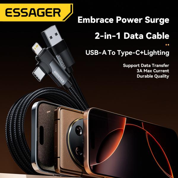 Quality ESSAGER ES-X59 Series 2 in 1 USB-A to USB C Lighting Charging Cable for sale