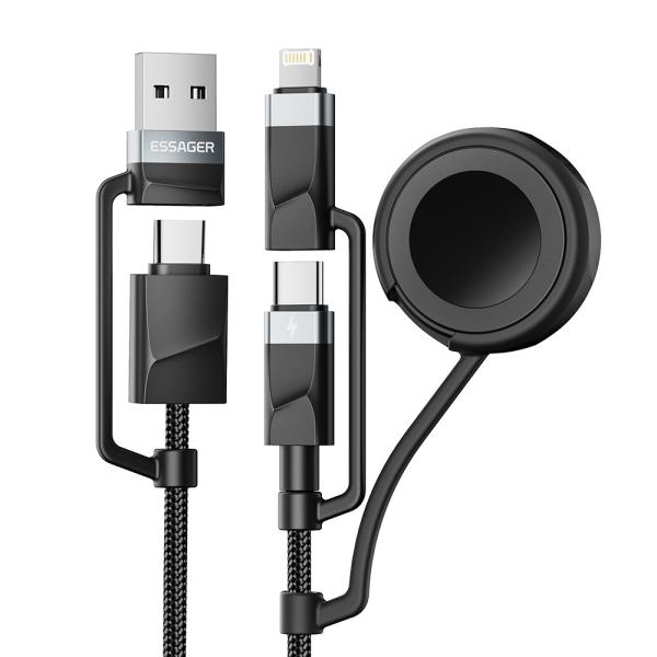 ESSAGER ES-X71 5 em 1 QC PD USB A/C para USB C/L Smart Watch Cable de carregamento de dados