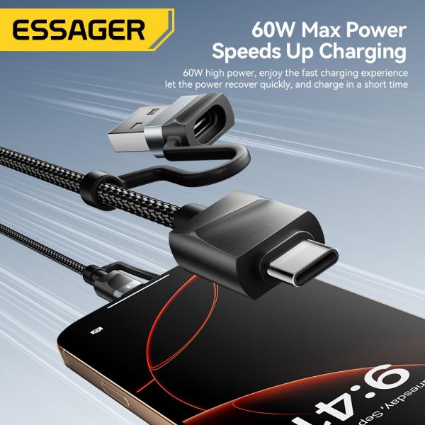 ESSAGER ES-X71 5 em 1 QC PD USB A/C para USB C/L Smart Watch Cable de carregamento de dados