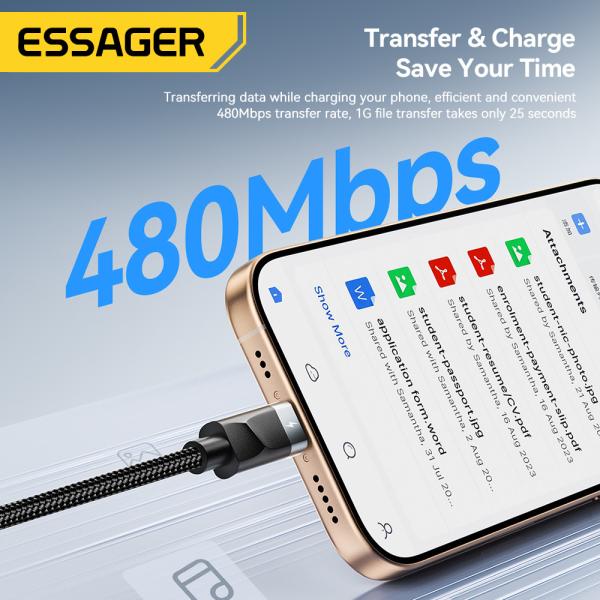 ESSAGER ES-X71 5 em 1 QC PD USB A/C para USB C/L Smart Watch Cable de carregamento de dados