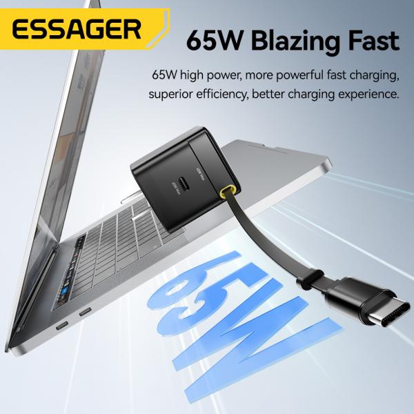 Quality ESSAGER G652CU Series 65W Built-In USB-C Cable GaN USB-C Charger with PPS for sale