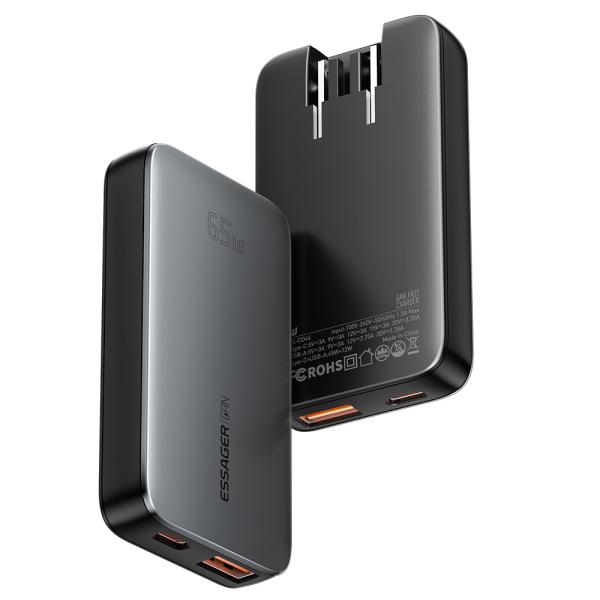 Quality ESSAGER ES-CD46 Series 65W 2 Ports GaN Wall Charger Super Fast Charger for sale