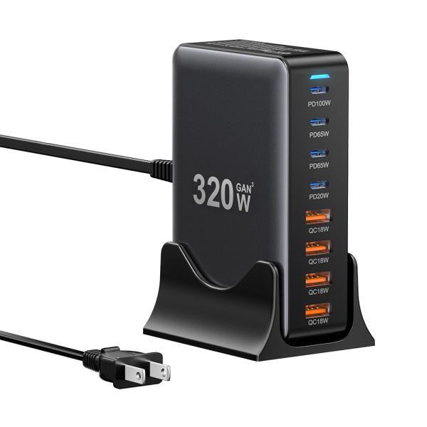 Quality ESSAGER YMX-320W Series PD 20W 65W 100W QC 18W 8 Ports USB-C USB-A GaN Charger for sale