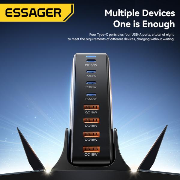 Quality ESSAGER YMX-320W Series PD 20W 65W 100W QC 18W 8 Ports USB-C USB-A GaN Charger for sale