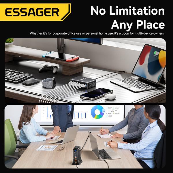 Quality ESSAGER YMX-320W Series PD 20W 65W 100W QC 18W 8 Ports USB-C USB-A GaN Charger for sale