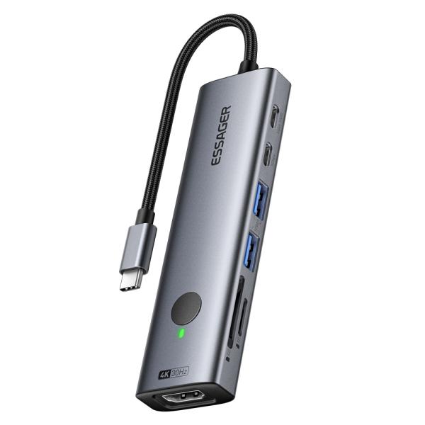 ESSAGER ES-HB03 Series 7 in 1 USB-C USB-A SD TF Port 3.0 Best USB Port Hub