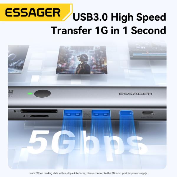 ESSAGER ES-HB03 Series 7 in 1 USB-C USB-A SD TF Port 3.0 Best USB Port Hub