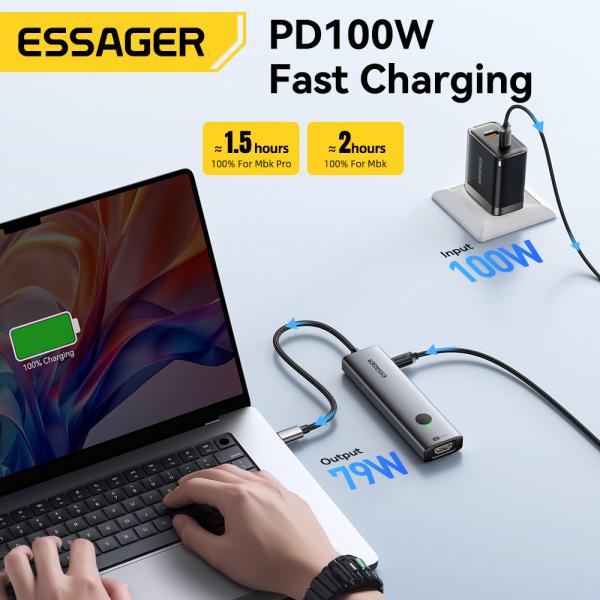 ESSAGER ES-HB03 Series 7 in 1 USB-C USB-A SD TF Port 3.0 Best USB Port Hub