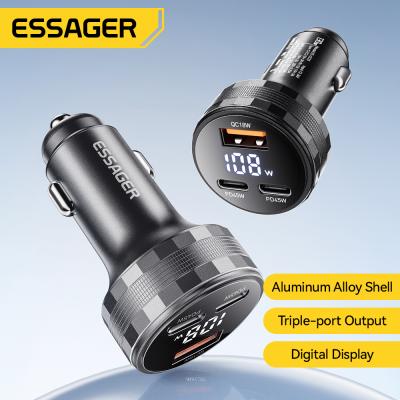 China ESSAGER ES-CC25 QC18W USB-A Adaptador de cargador de coche USB C Dual PD45W con pantalla digital en venta