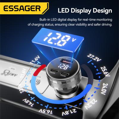 China ESSAGER ES-CC25 QC18W USB-A Adaptador de cargador de coche USB C Dual PD45W con pantalla digital en venta