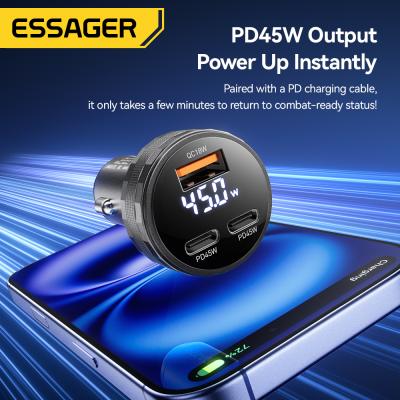 China ESSAGER ES-CC25 QC18W USB-A Adaptador de cargador de coche USB C Dual PD45W con pantalla digital en venta