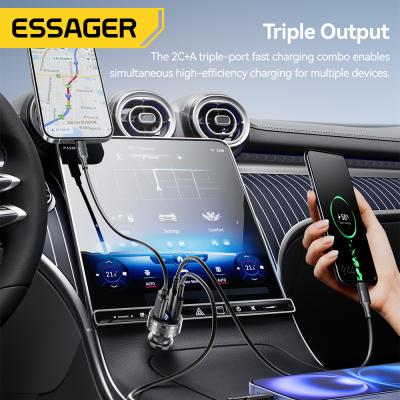 China ESSAGER ES-CC25 QC18W USB-A Adaptador de cargador de coche USB C Dual PD45W con pantalla digital en venta