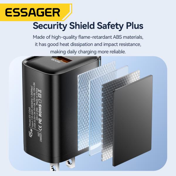 Quality 45W QC3.0 5V 3A ESSAGER ES-CD60 Super Fast Charging USB Wall Charger for Travel for sale