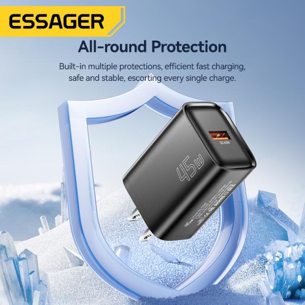 Quality 45W QC3.0 5V 3A ESSAGER ES-CD60 Super Fast Charging USB Wall Charger for Travel for sale