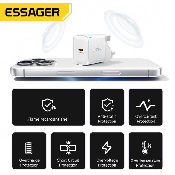 Quality ESSAGER ES-CD52 PD 30W Usb Type C Mobile Phone Charger 1 Port EU US UK Plug for sale