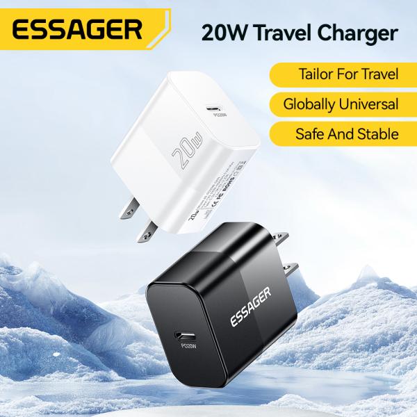 Quality ESSAGER PD 20W Usb C Fast Charging Gan Mobile Cell Phone Charger Us Eu Uk Plug for sale