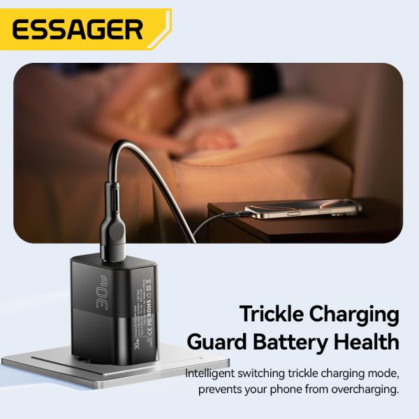 Quality ESSAGER 30W Gan PD Type C Fast Charging Phone Wall Charger Adapter For iPhone for sale