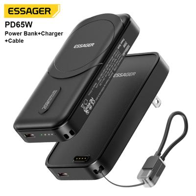 Cina ESSAGER 65W Tipo C Gan PD PPS caricabatterie veloce con 5000Mah Wireless Power Bank e 20W USB C Cable in vendita