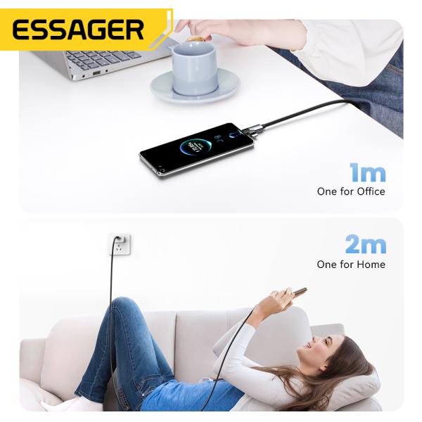 Quality ESSAGER ES-X59 2 In1 Usb To Micro USB C Fast Charging Cables 7A Pd 100W for sale