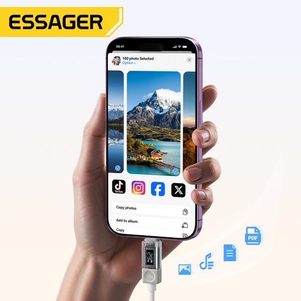 Quality ESSAGER ES-X76 Usb C To Lightning Pd 29W Charging Data Cable 3Ft 6Ft Digital for sale