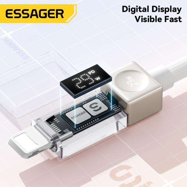 Quality ESSAGER ES-X76 Usb C To Lightning Pd 29W Charging Data Cable 3Ft 6Ft Digital for sale