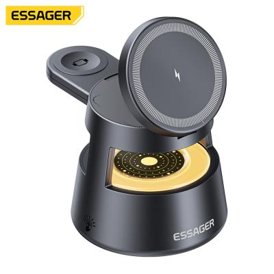China ESSAGER OJD-132 Foldable 4 In 1 15W Magnetic Wireless Charger Stand Station With Led Light For Watch Earphone Phone for sale