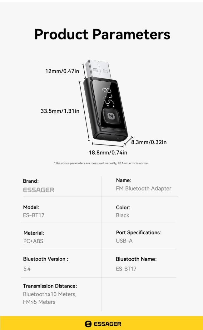 ESSAGER ES-BT17 product label with specifications