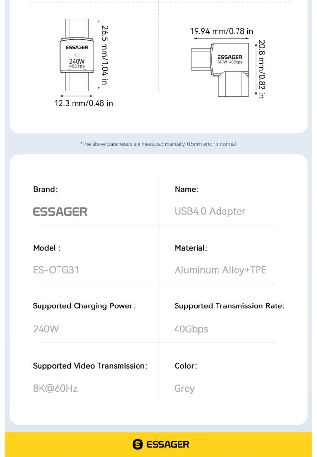 Size comparison of ESSAGER USB-C adapter