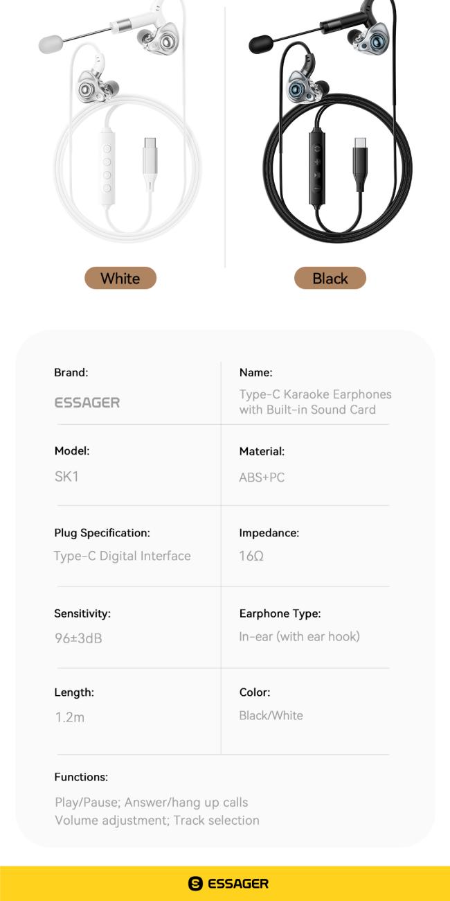 ESSAGER SK1 Earphones size comparison