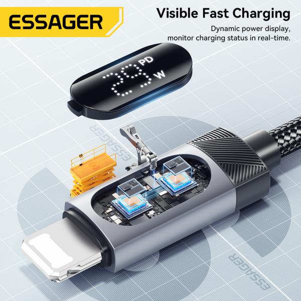 Quality ESSAGER ES-X64 Type C To Lightning Iphone Fast Charger Data Cable 3A PD29W Led for sale