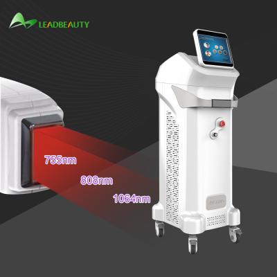China 10 laser bars imported from Germany 808+755+1064nm diode hair removal machine for sale
