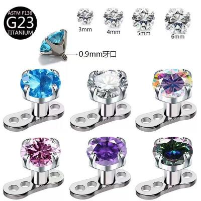 China G23 ASTM F136 Implant Grade Titanium Dermal Anchor Top with Brilliant Round-Cut Cubic Zirconia Stone - Nickel-Free & Hypoallergenic for sale