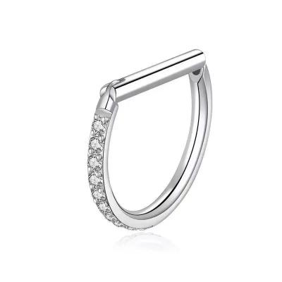 China Luxury Half Pavé CZ Clicker Hoop Ring Geometric Half Pavé CZ Clicker Ring  Square Shape Crystal Hinged Hoop Ring  Minimalist Titanium CZ Cartilage Hoop  Elegant Half Eternity Piercing Ring for sale