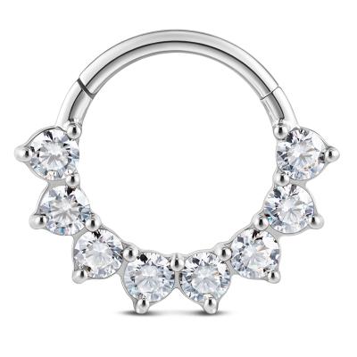 China Full Pavé Round CZ Cluster Clicker Hoop Ring Round CZ Eternity Cluster Clicker Ring  Crystal Cascade Titanium Piercing Hoop  Luxury Round Stone Clicker Hoop  Brilliant CZ Half-Halo Piercing Ring for sale