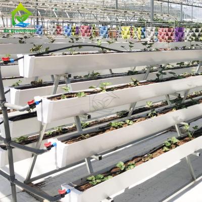 China Multilayer Structure A-frame PVC Planting Troughs Greenhouse Strawberry Growing for sale