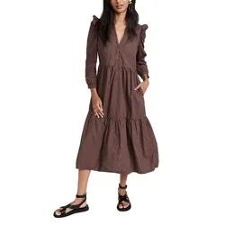 Casual Dresses View Larger Imageadd to Compareshareladies Poplin V Neck Dress for Women Long Sleeve Clothing Manufacturers Elegant Striped Print Custom Lo