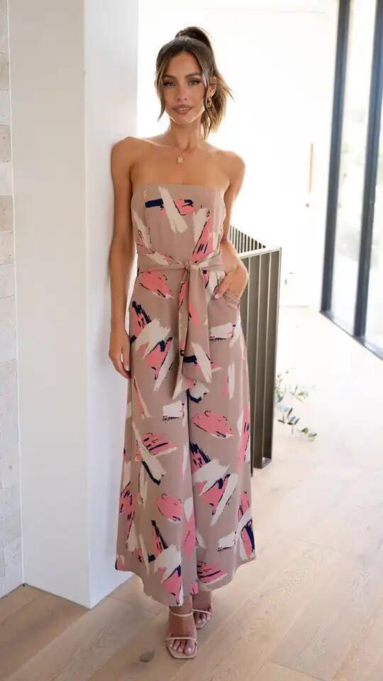 Custom Women Pattern Jumpsuit Loose Pants Plus Size Women One Piece Floral Playsuits