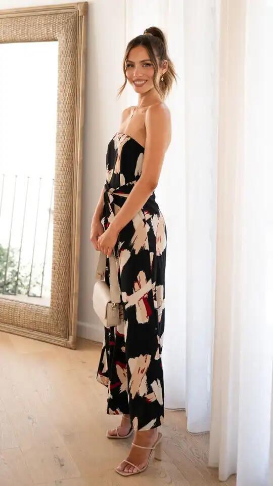 Custom Women Pattern Jumpsuit Loose Pants Plus Size Women One Piece Floral Playsuits