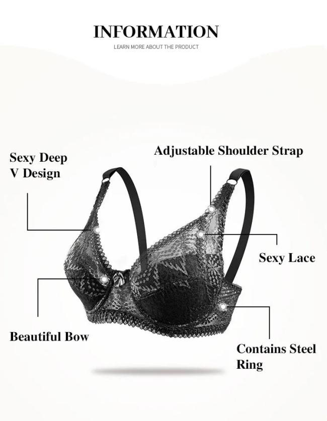 Plus Size Big Women Bra Transparent Lace Thin Big Breast Bra Full Coverage Breast Sexy Bra