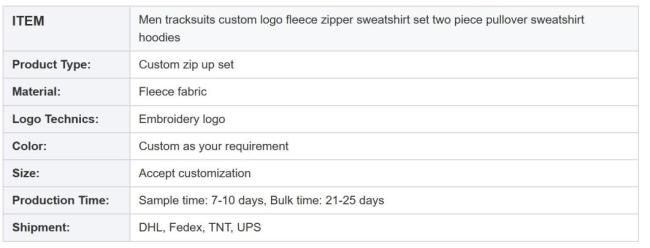 Men Tracksuits Custom Logo Fleece Zipper Sweatshirt Set Two Piece Pullover Sweatshirt Hoodies