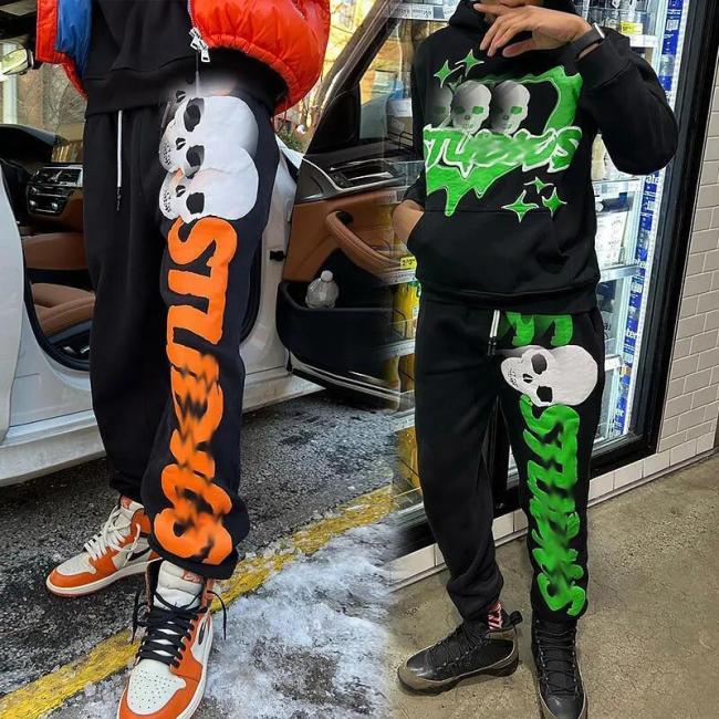Custom Flared Puff Printing Stacked Sweat Suits Slim Fit Puff Print Men Tracksuit Sweatsuit