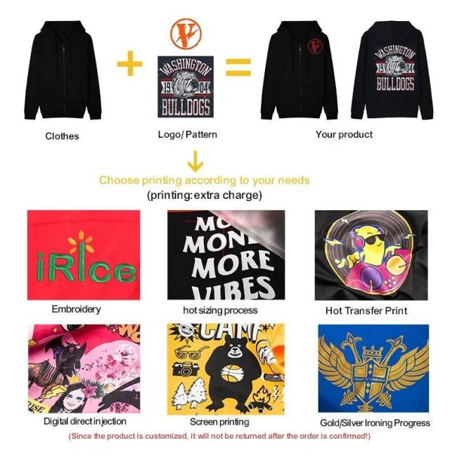 Quality 100% Cotton Y2K Custom Zipup Puff Print 3D Foam Fleece Blank Men&prime;s Fullzip Oversized Zipped Zipper Full Zip up Hoodie