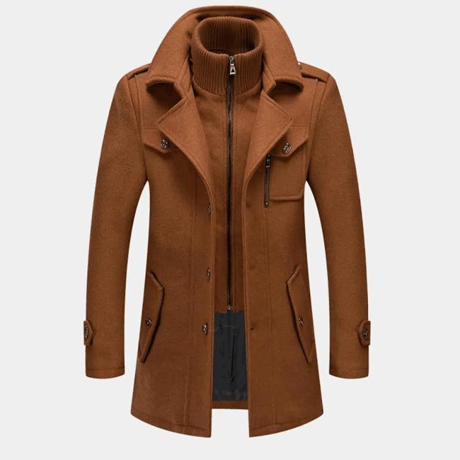 Autumn and Winter New Men&prime;s Double Collar Woolen Warm Plus Size Long Coat Windproof Jacket for Men