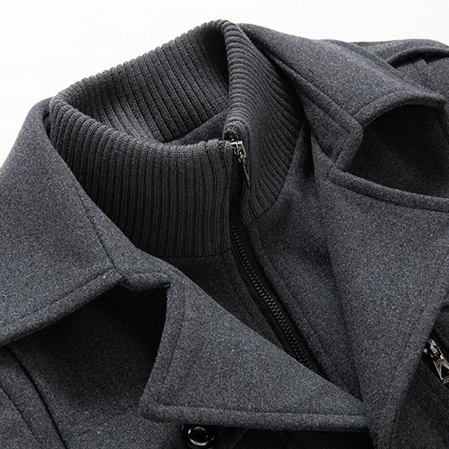 Autumn and Winter New Men&prime;s Double Collar Woolen Warm Plus Size Long Coat Windproof Jacket for Men